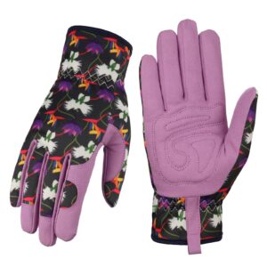 bamllum leather gardening gloves for women - working gloves for weeding, digging, planting, raking and pruning(baiziteng)