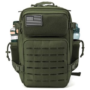 QT&QY 25L Military Tactical Backpacks For men Motorcycle Army Laser cut Molle Daypack small EDC Bug Out Bag Gym Rucksack With Dual Cup Holders medical Rucksack Green