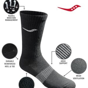 Saucony Men's Mesh Ventilating Comfort Fit Performance Crew Socks, 3, L-XL, Black (12 Pairs), Black Assorted (6 Pairs)