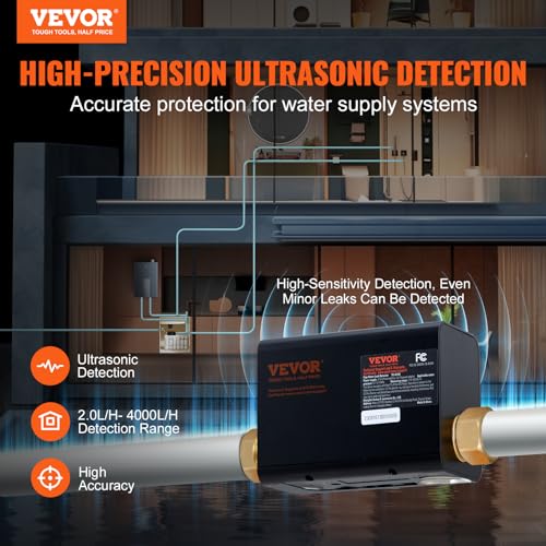 VEVOR WI-FI Smart Water Monitor and Automatic Shutoff Detector, Home Water Leak Detector for 3/4" NPT Diameter Pipe with 2.0-4000 L/H Measure Range, with App Alerts