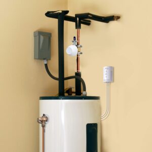 myguard automatic hot water heater shut off system and water leak alarm and detector, quality design and material, easy installation, compatible with most lever action ball valves