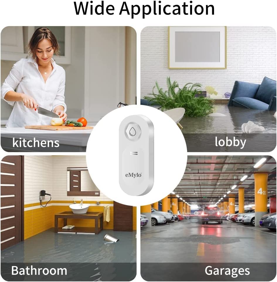 eMylo Water Leak Detector WiFi, 120dB Water Sensor for Leak WiFi with App Notification, WiFi Water Sensor Work with Tuya and Smart Life APP for Kitchen, Bathroom, Warehouse, Laundry, Basement