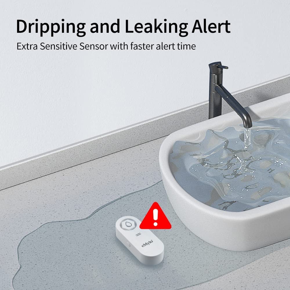 eMylo Water Leak Detector WiFi, 120dB Water Sensor for Leak WiFi with App Notification, WiFi Water Sensor Work with Tuya and Smart Life APP for Kitchen, Bathroom, Warehouse, Laundry, Basement