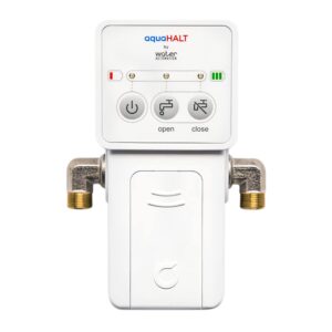 aquahalt smart water toilet leak detector alarm and automatic shut off valve - water sensor alarm shut off tool - easy installation - battery operated - protect your home from water damage