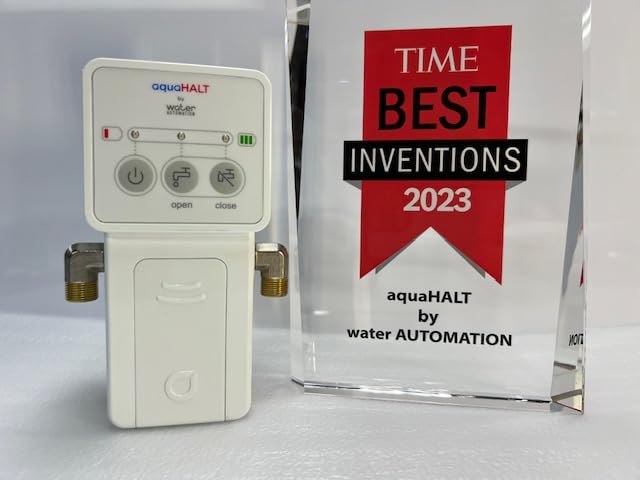 aquaHALT Smart Water Toilet Leak Detector Alarm and Automatic Shut Off Valve - Water Sensor Alarm Shut Off Tool - Easy Installation - Battery Operated - Protect Your Home from Water Damage