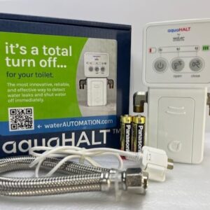 aquaHALT Smart Water Toilet Leak Detector Alarm and Automatic Shut Off Valve - Water Sensor Alarm Shut Off Tool - Easy Installation - Battery Operated - Protect Your Home from Water Damage