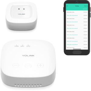 yolink water leak detection starter kit, w/speakerhub audio/talking hub & water leak sensor 1, lora up to 1/4 mile open-air range, sms/text, email & push notifications, w/alexa, ifttt, home assistant