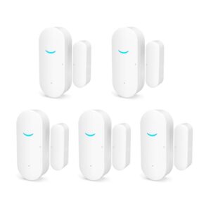 5 pack wifi wireless door window sensor,tuya smart alarm with free notification app control home security alarm system，compatible with alexa google assistant