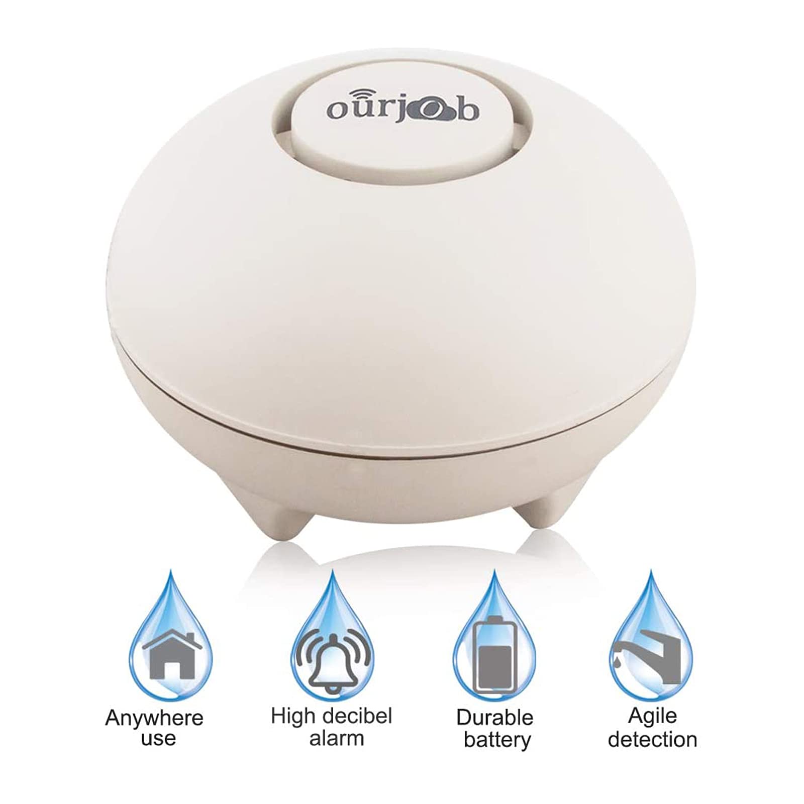 Water Leak Detector -Ourjob Water Alarm Surveillance Systems Water Detectors for Home Security, Kitchen，Bathroom, Basement (3 Pack)