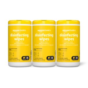 amazon basics disinfecting wipes, lemon scent, for sanitizing, cleaning & deodorizing, 255 count (3 packs of 85)