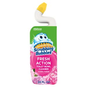 scrubbing bubbles toilet cleaner gel, toilet bowl cleaner removes limescale & hard water stains, floral fusion scent, 24 oz