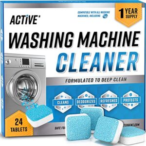 washing machine cleaner descaler 24 pack - deep cleaning tablets for he front loader & top load washer, septic safe eco-friendly deodorizer, clean inside drum and laundry tub seal - 12 month supply