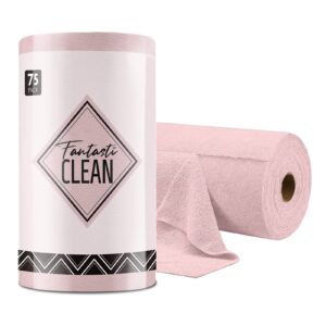 fantasticlean microfiber cleaning cloth roll -75 pack, 12x12", tear away towels, reusable washable rags (pink)