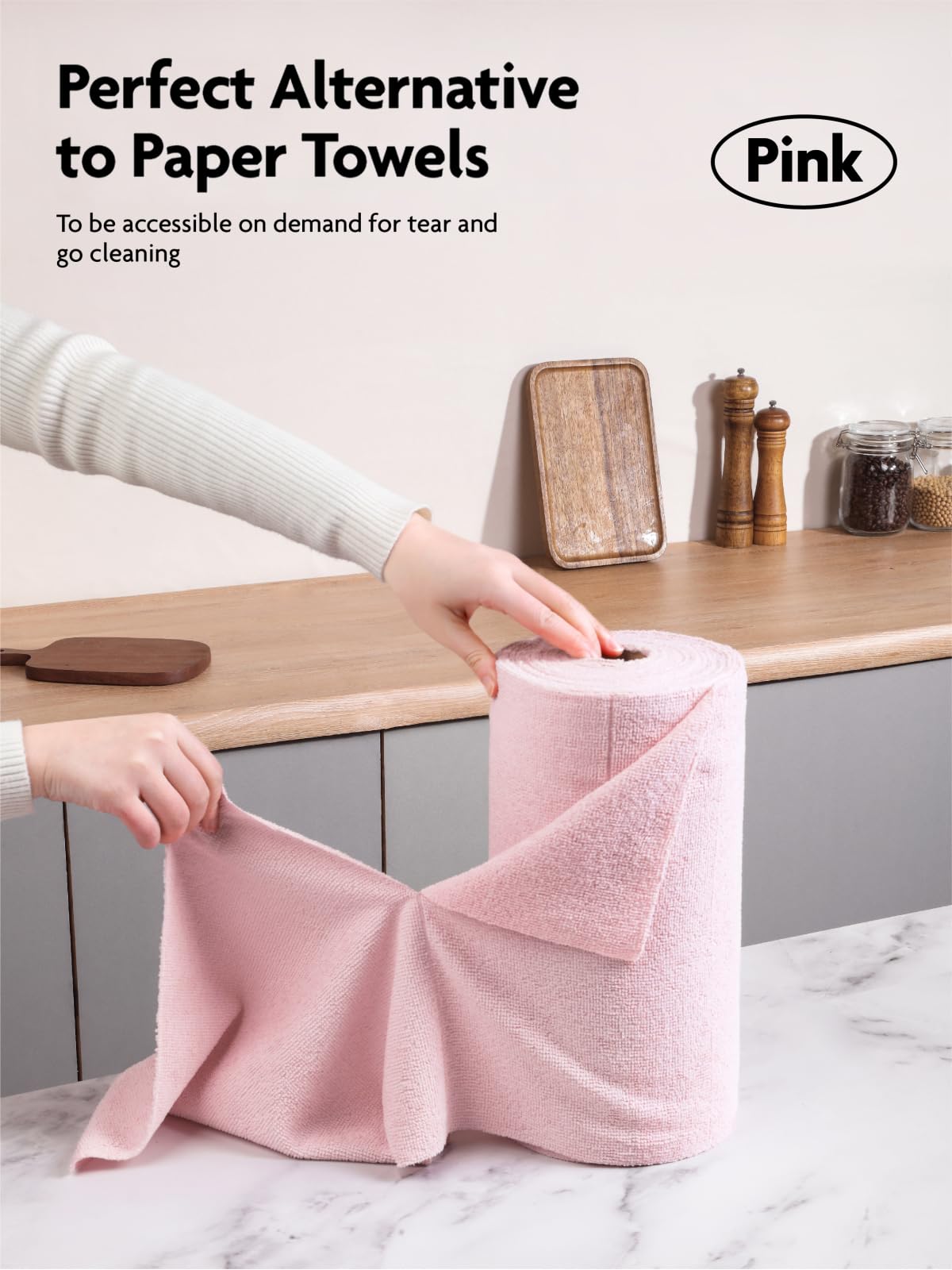 Fantasticlean Microfiber Cleaning Cloth Roll -75 Pack, 12x12", Tear Away Towels, Reusable Washable Rags (Pink)