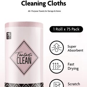 Fantasticlean Microfiber Cleaning Cloth Roll -75 Pack, 12x12", Tear Away Towels, Reusable Washable Rags (Pink)