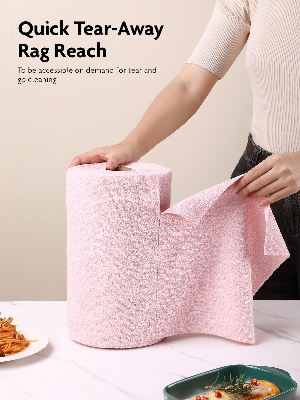 Fantasticlean Microfiber Cleaning Cloth Roll -75 Pack, 12x12", Tear Away Towels, Reusable Washable Rags (Pink)