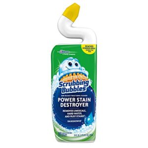 scrubbing bubbles toilet cleaner gel and power stain destroyer, cleans limescale, rust & hard water stains, rainshower scent, 24 oz