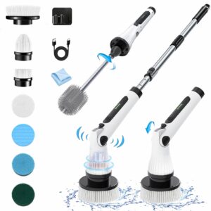 losuy electric spin scrubber, 2024 new cordless cleaning brush with 8 replaceable brush heads, 2 adjustable speeds and 3 extension handle, power shower scrubber for bathroom, floor, tile, tub