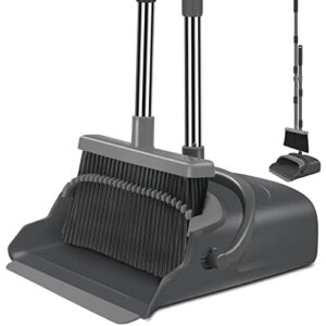 kelamayi broom and dustpan set for home, office, indoor&outdoor sweeping, stand up broom and dustpan (black&gray)