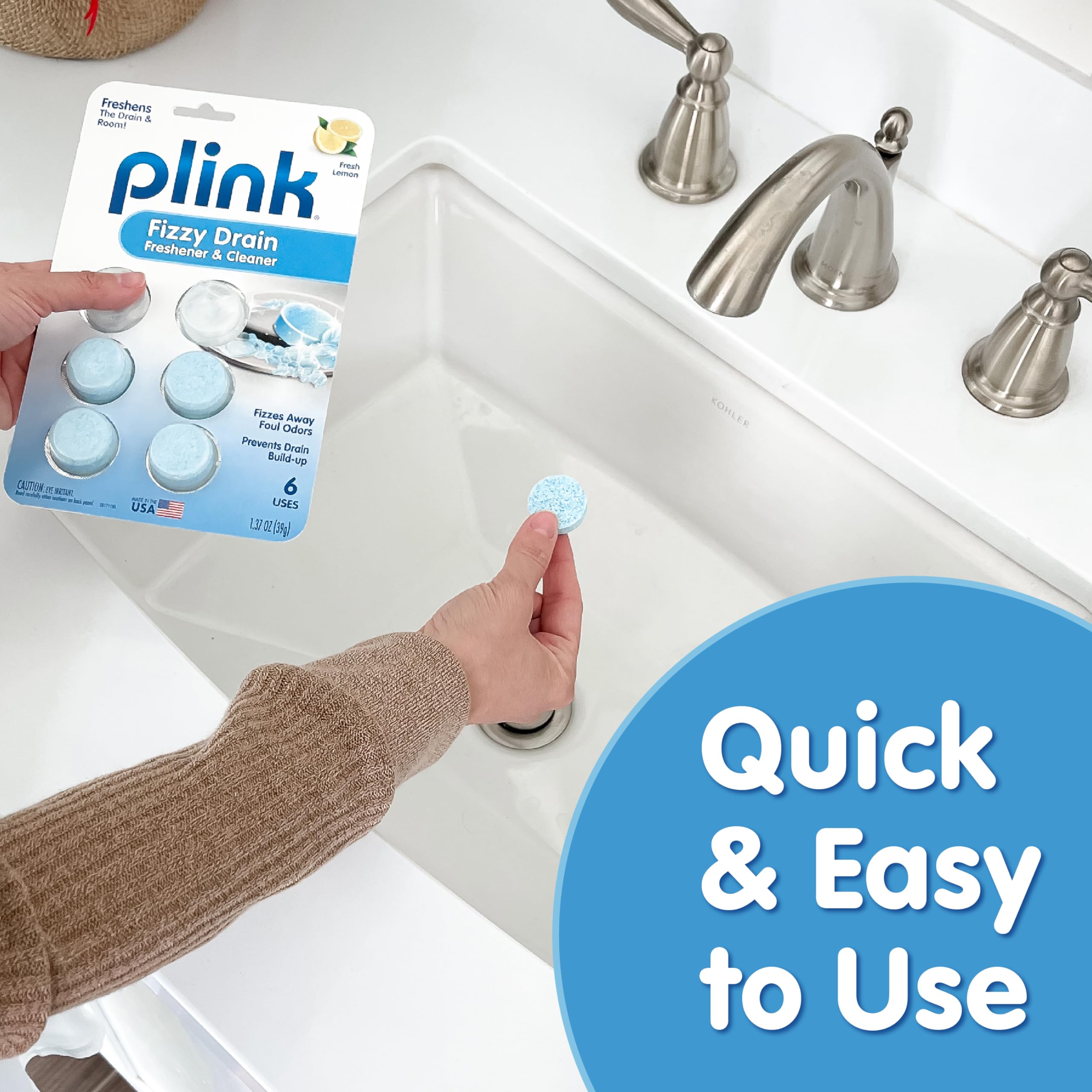 Compac Home Plink Fizzy Sink Drain Cleaner and Deodorizer, Air Fresheners for Kitchen Sink, Home Accessory Cleaning Products for Kitchen, Drain Cleaner, Lemon, 6 Count (Pack of 4), 24 Tablets