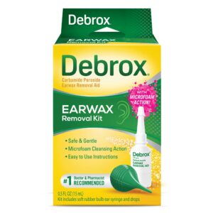 debrox ear wax removal kit - includes bulb syringe and 0.5 fl oz removal drops for cleaning ears