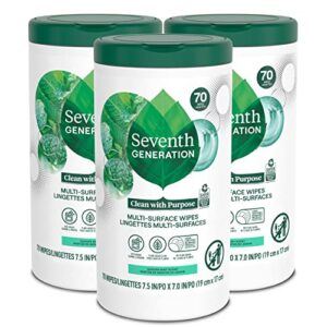 seventh generation multi purpose wipes all purpose cleaning garden mint scent with 100% essential oils and botanical ingredients 70 count, pack of 3