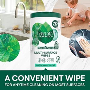 Seventh Generation Multi Purpose Wipes All Purpose Cleaning Garden Mint scent with 100% Essential Oils and Botanical Ingredients 70 count, Pack of 3