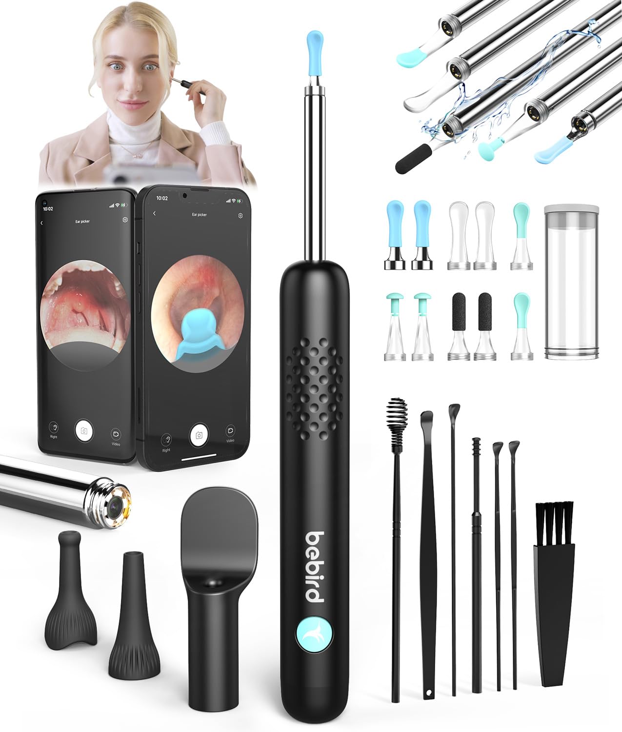 BEBIRD Ear Wax Removal Tool - R1 Upgraded Ear Cleaner with 1080P Camera, Smart Visual Earwax Remove Kits with 7 Pcs Ear Set for Daily Ear Pick, 6 LED Lights, 5 Types of Ear Scoop Ear Tips Replacement