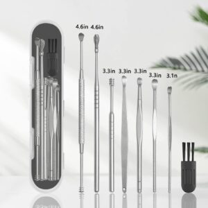 8 Pcs Ear Wax Removal Kit,Professional Double-Headed Ear Pick Earwax Removal Tools,316L Stainless Steel Ear Cleaner Curette with Cleaning Brush and Storage Box,Suit for Kid Adult(Silver)