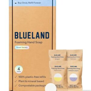 BLUELAND Foaming Hand Soap Tablet Refills - 4 Pack | Eco Friendly Products & Cleaning Supplies | Variety Pack Scents | Makes 4 x 9 Fl oz bottles (36 Fl oz total)