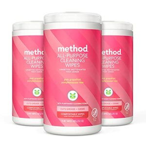 method all-purpose cleaning wipes, pink grapefruit, multi-surface, compostable, 70 count (pack of 3)