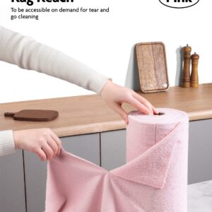 Fantasticlean Microfiber Cloths in a Roll, Reusable Washable Tear Away Cleaning Rag Towels, for Car, House, Garage or Kitchen, 12" x 12", 40 Pack (Pink)