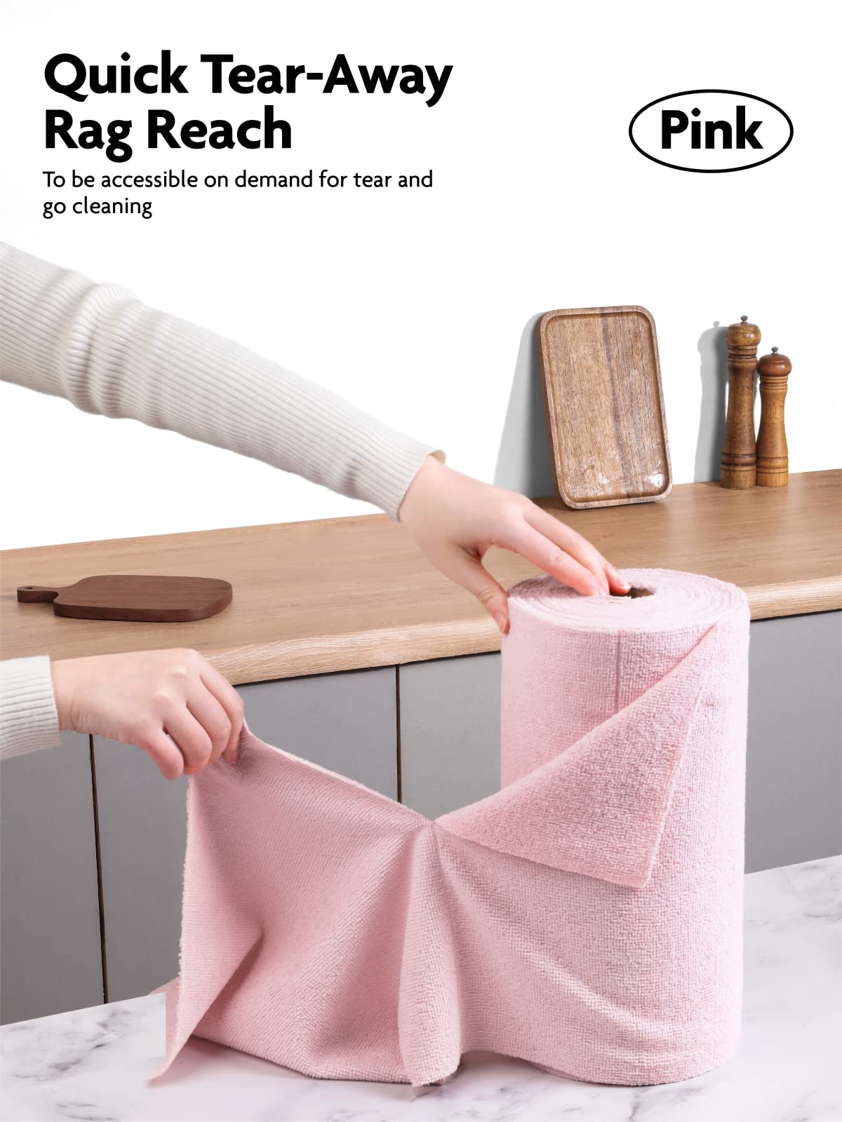 Fantasticlean Microfiber Cloths in a Roll, Reusable Washable Tear Away Cleaning Rag Towels, for Car, House, Garage or Kitchen, 12" x 12", 40 Pack (Pink)