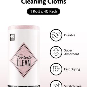 Fantasticlean Microfiber Cloths in a Roll, Reusable Washable Tear Away Cleaning Rag Towels, for Car, House, Garage or Kitchen, 12" x 12", 40 Pack (Pink)