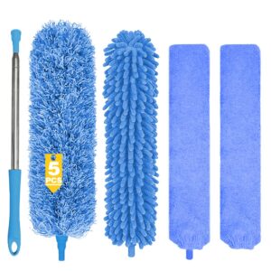 dusters for cleaning 5 pcs duster microfiber duster cleaning kit with 100 inch telescoping extension pole,reusable bendable dusters, washable dusters for cleaning ceilings fans