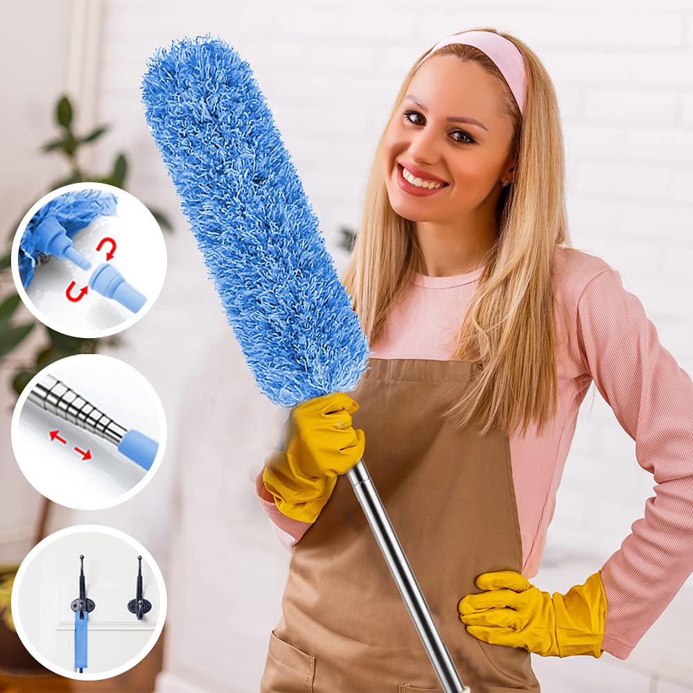 Dusters for Cleaning 5 PCS Duster Microfiber Duster Cleaning Kit with 100 Inch Telescoping Extension Pole,Reusable Bendable Dusters, Washable Dusters for Cleaning Ceilings Fans