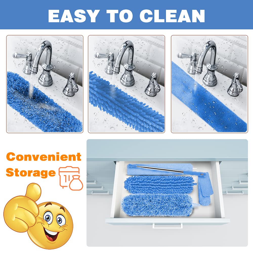 Dusters for Cleaning 5 PCS Duster Microfiber Duster Cleaning Kit with 100 Inch Telescoping Extension Pole,Reusable Bendable Dusters, Washable Dusters for Cleaning Ceilings Fans