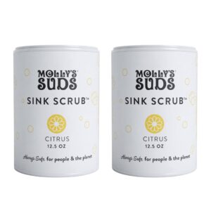 molly's suds sink and all purpose scrub | gently removes stains, scrubs away grease & gime, buffs out scratches | earth derived ingredients | 2 pack, citrus scent