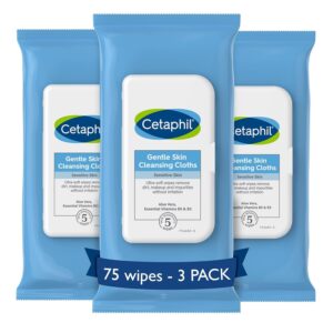 cetaphil face and body wipes, gentle skin cleansing cloths, mother's day gifts, 25 count (pack of 3), for dry, sensitive skin, flip top closure, great for the gym, hypoallergenic, fragrance free