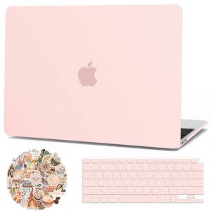 g jgoo compatible with macbook air 13 inch case 2022 2021 2020 2019 2018 release m1 a2337 a2179 a1932 touch id, matte plastic hard shell case + 2 keyboard covers + 50 pcs laptop sticker, chalk pink