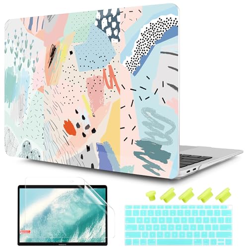 TWOLSKOO Plastic Hard Case & Keyboard Cover & Screen Protector Compatible with MacBook Air 13 inch 2021-2018 Release A2337 M1 A2179 A1932 Artistic Floral