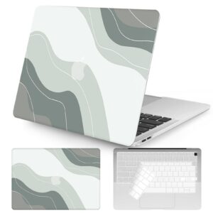 seorsok compatible with macbook air 13 inch case2022 2021 2020 2019 2018 release a1932 a2179 m1 a2337 touch id,plastic hard shell case with keyboard cover,art line-grey and green