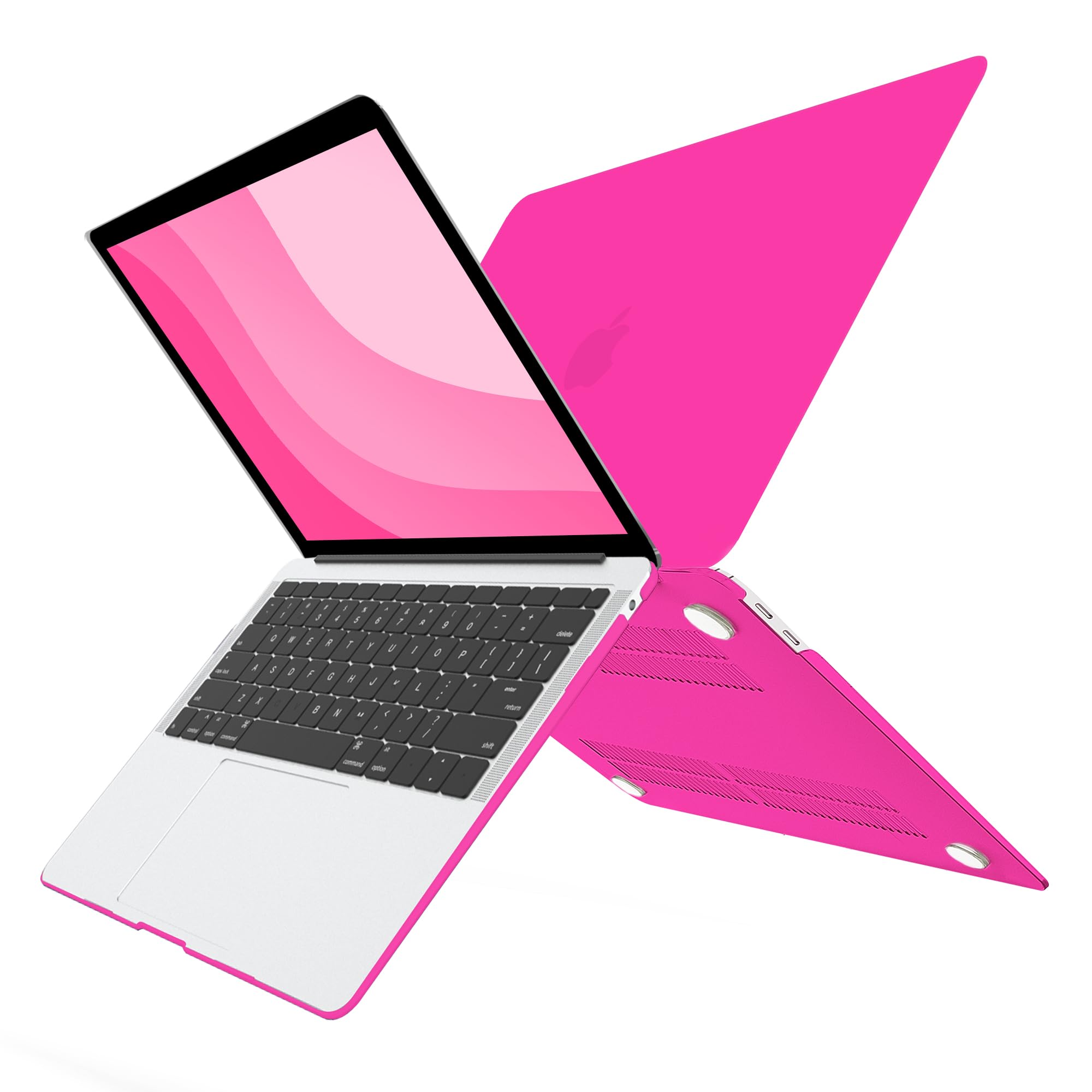 G JGOO Compatible with MacBook Air 13 inch Case 2022 2021 2020 2019 2018 Release M1 A2337 A2179 A1932 Touch ID, Matte Plastic Laptop Hard Shell Case + 2 Keyboard Covers + Screen Protector, Hot Pink