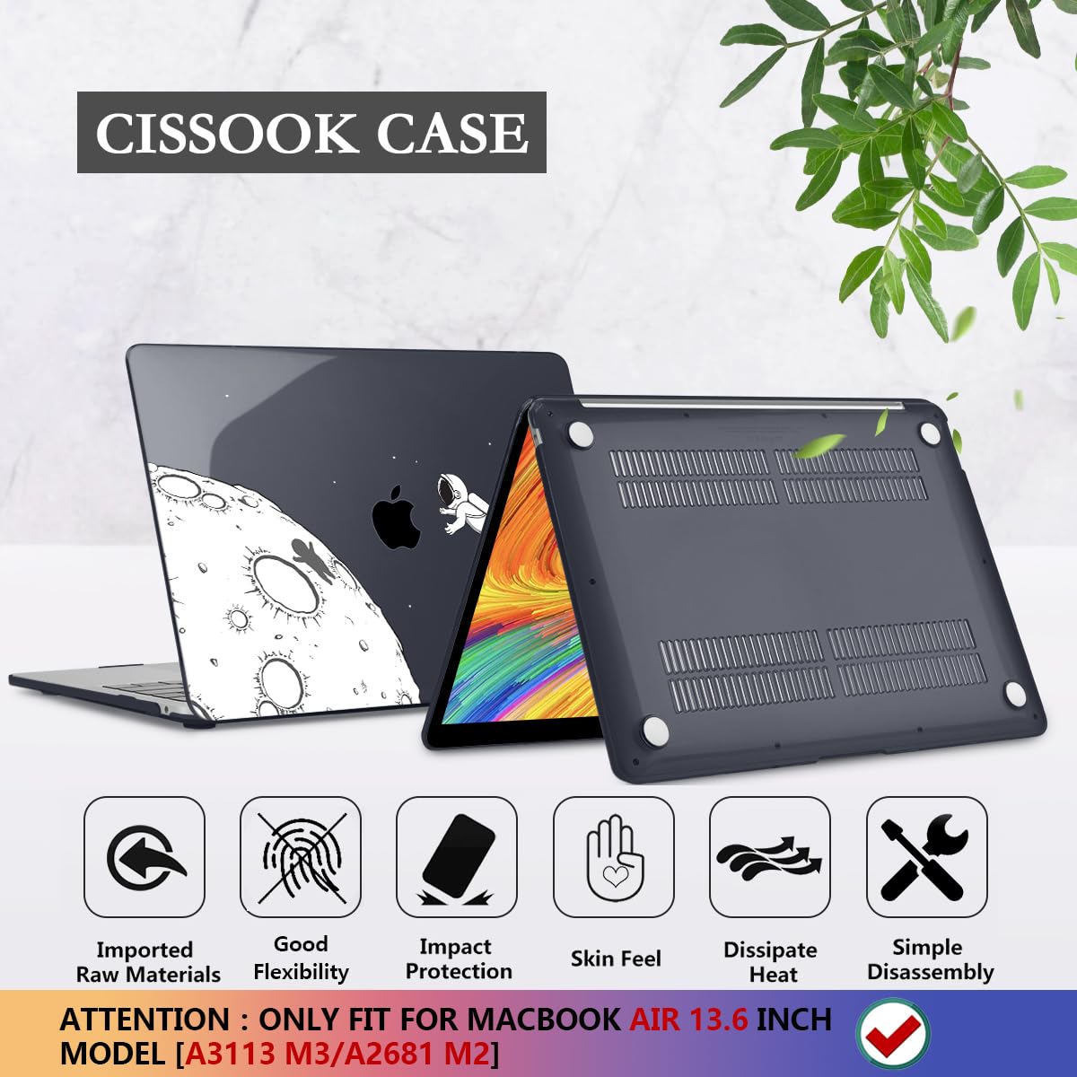 CISSOOK Case Compatible with MacBook Air 13.6 Inch 2022 2024 Release Model A2681 M2 A3113 M3 Astronaut, Clear Black Space Hard Shell with Keyboard Cover for MacBook Air 13.6" with Touch ID, Astronaut