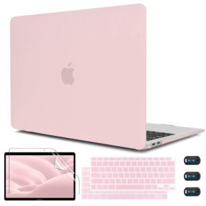 cissook baby pink case for macbook air 13 inch a2337 m1 a2179 a1932 2021-2018 release, plastic chalk pink hard shell cover with keyboard cover & screen protector for macbook air 13 with touch id 2021