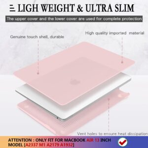 CISSOOK Baby Pink Case for MacBook Air 13 Inch A2337 M1 A2179 A1932 2021-2018 Release, Plastic Chalk Pink Hard Shell Cover with Keyboard Cover & Screen Protector for MacBook Air 13 with Touch ID 2021