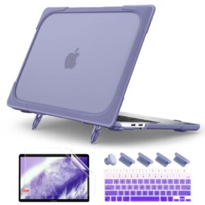 batianda shockproof matte case for macbook air 13 inch 2020 2019 2018 model a2337 m1 a2179 a1932 with touch id, heavy duty hard shell case with fold kickstand & keyboard cover skin, lavender gray