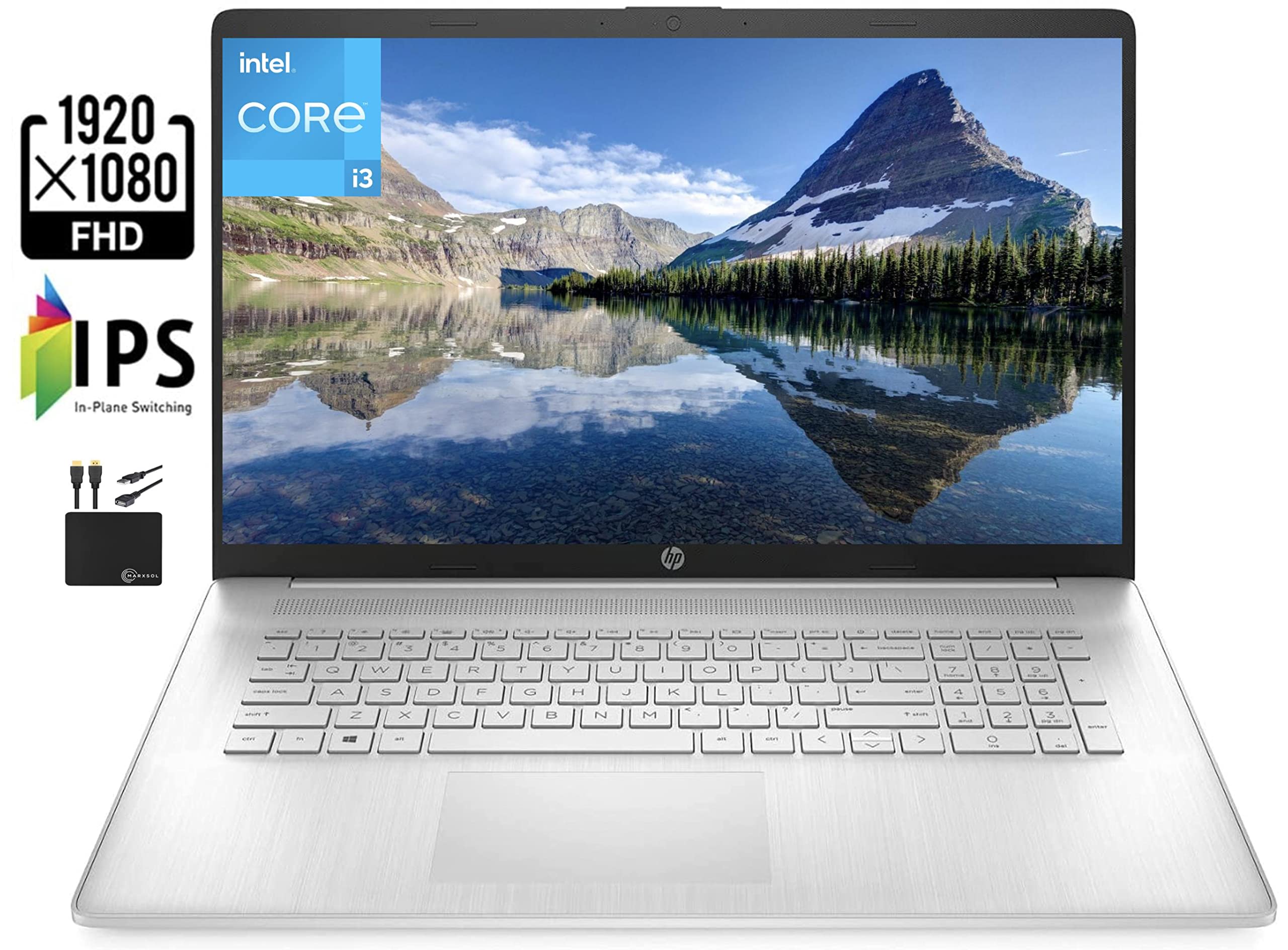 2022 Newest HP 17.3" FHD IPS Laptop Computer, 11th Gen Intel Dual Core i3-1115G4 (Upto 4.1GHz, Beats i5-1030G7), 16GB RAM, 256GB PCIe SSD,UHD Graphics, Bluetooth, HDMI,Webcam, Windows 11+MarxsolCables