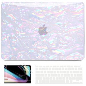 b belk compatible with macbook air 13 inch case 2022 2021 2020 2019 2018 release m1 a2337 a2179 a1932 touch id, glitter pearl plastic hard shell case+2 keyboard cover+screen protector, iridescent