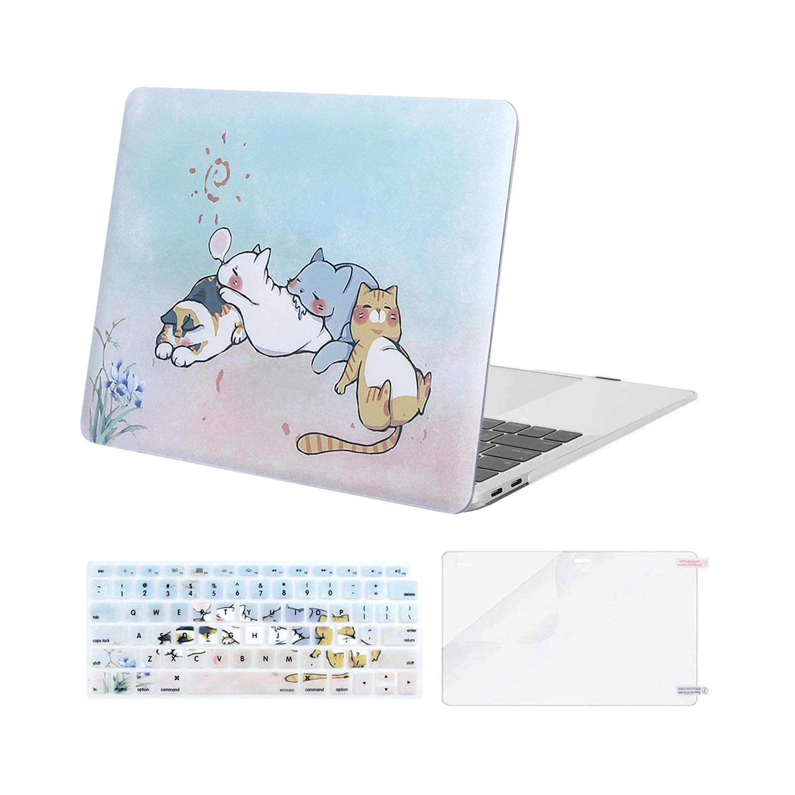 MOSISO Compatible with MacBook Air 13 inch Case 2022 2021 2020 2019 2018 Release A2337 M1 A2179 A1932 Retina Display Touch ID, Plastic Cute Cat Hard Shell & Keyboard Cover & Screen Protector, Blue